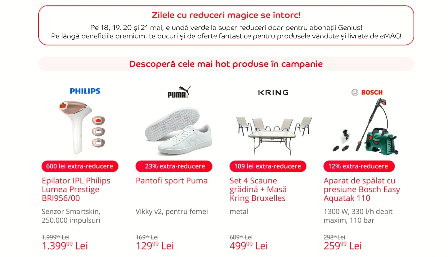 eMAG Genius Days revine cu prețuri speciale și extra-reduceri pentru ...